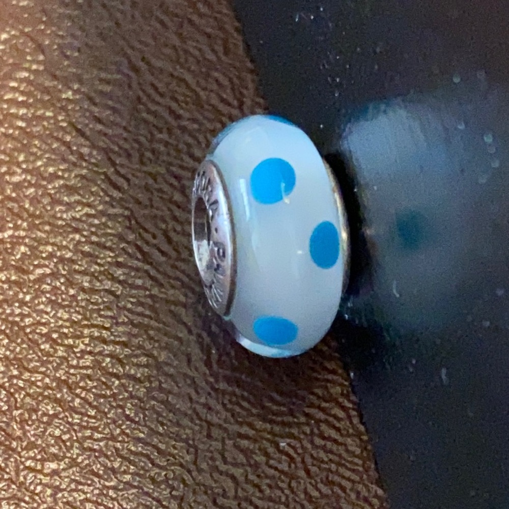 Authentic Pandora Blue Dot On White Murano Bead - Gem